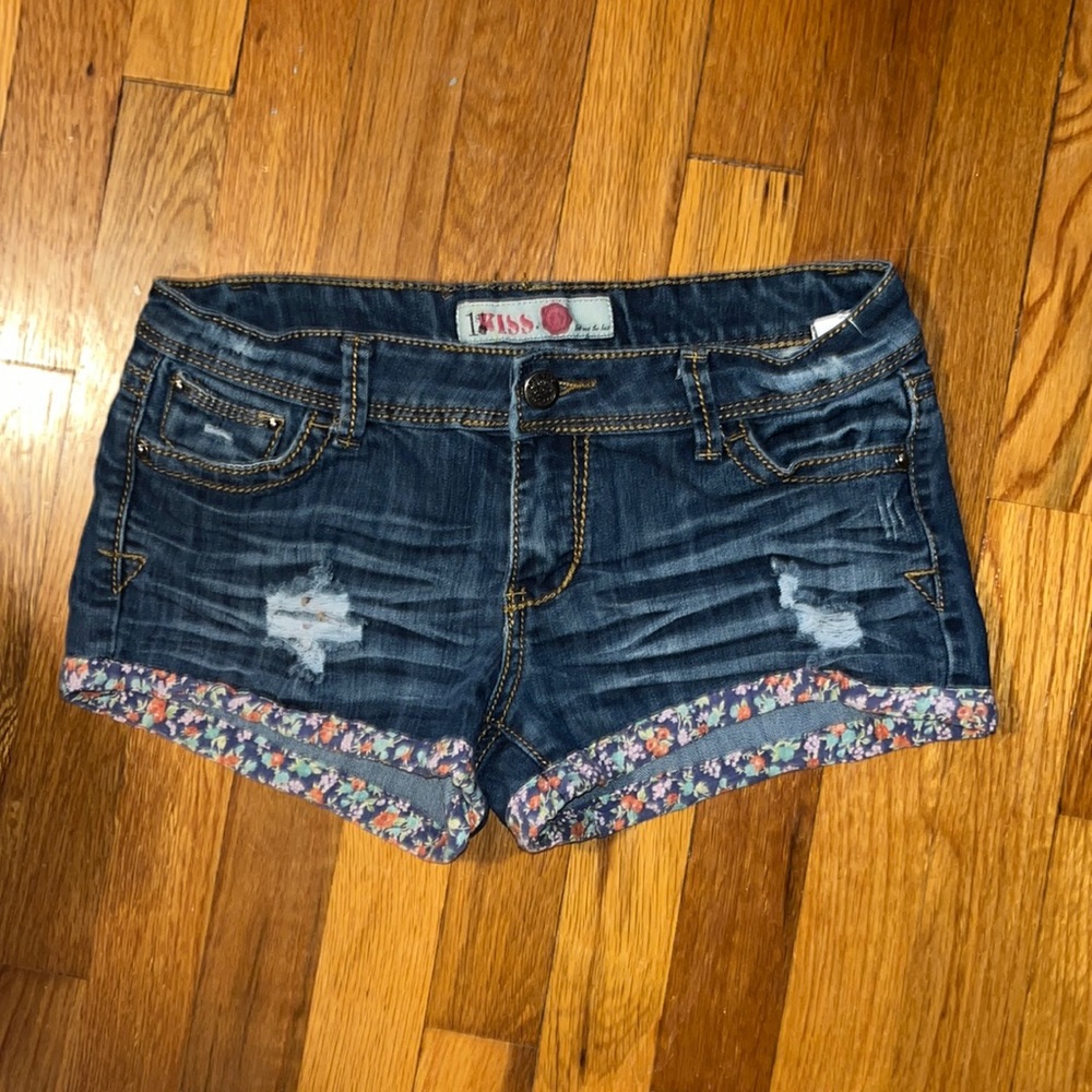 1st Kiss Floral Denim Micro Mini Shorts Size 5 - Gem